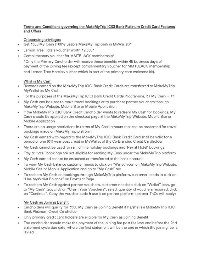 TNC Governing MMT Platinum CC Features and Offers PDF | PDF | Credit ...