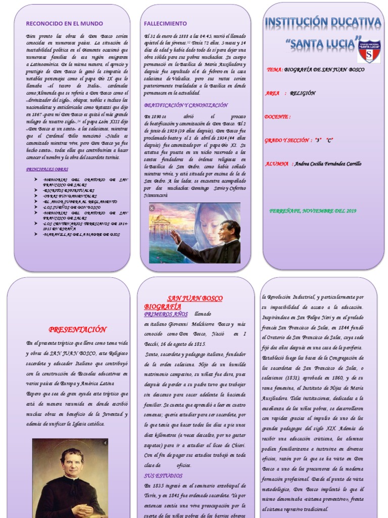 Triptico San Juan Bosco | PDF | Papa | Educación religiosa