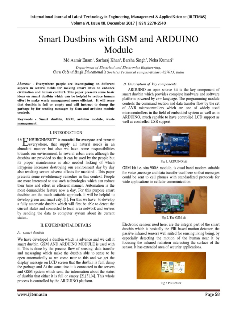 Smart Dustbin With GSM and Arduino Module | PDF | Arduino | Sensor