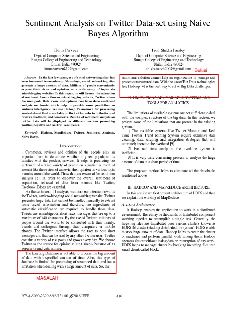 Sentiment Analysis of Twitter Data Using Naive Bayes Algorithm | PDF | Apache Hadoop ...