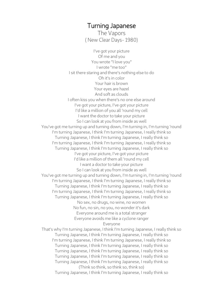 The Vapors - Turning Japanese (Lyrics) | PDF