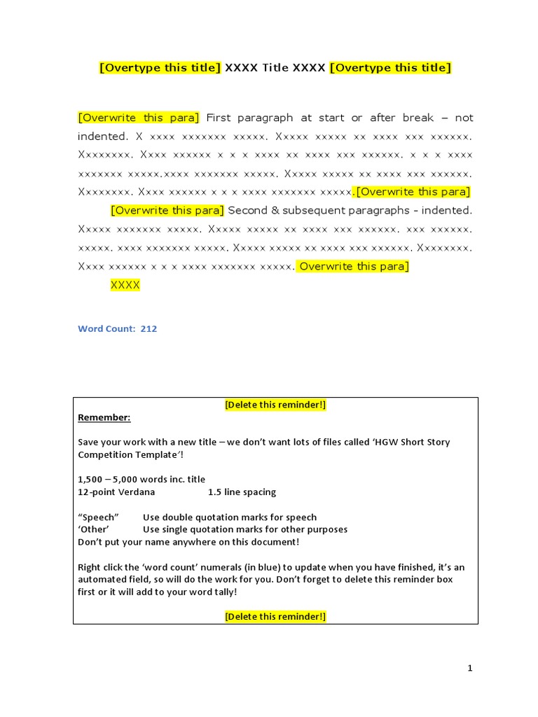 HGW Short Story Competition Template | PDF