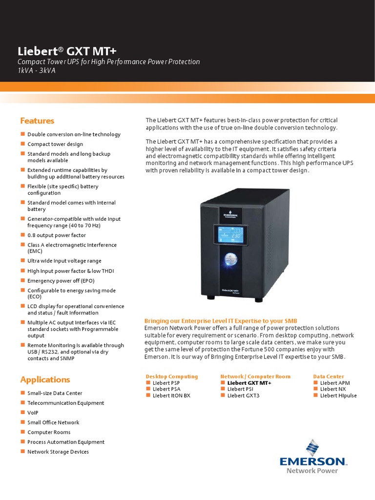 Liebert GXT MT Plus Data Sheet-3 | PDF | Battery Charger | Alternating Current