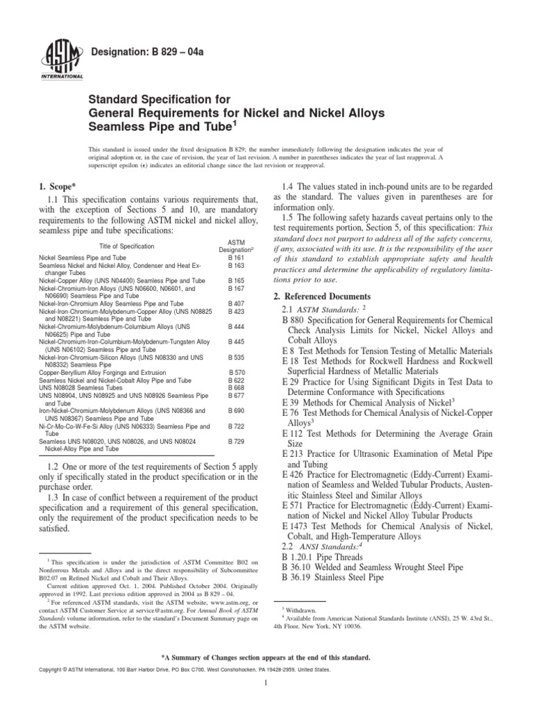 Astm b829 | PDF | Pipe (Fluid Conveyance) | Strength Of Materials