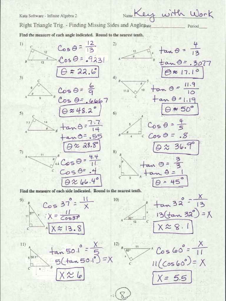 8 Right Triangle Trig Finding Missing Side And Angle Key 1yua7xp Pdf
