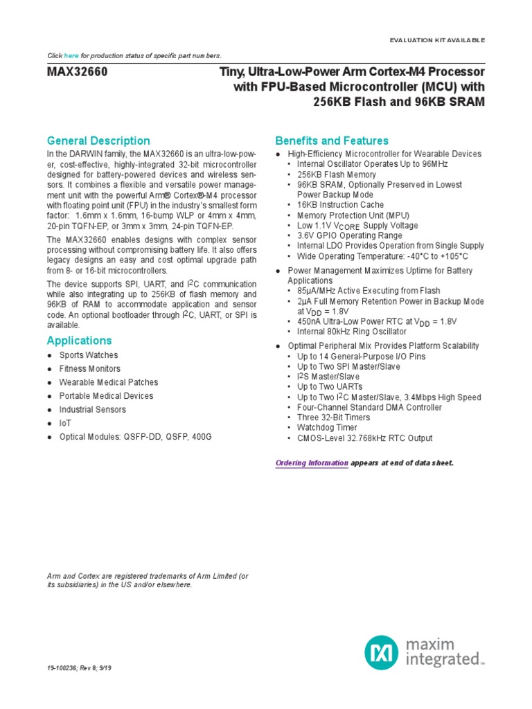 MAX32660 Datasheet | PDF | Microcontroller | Random Access Memory