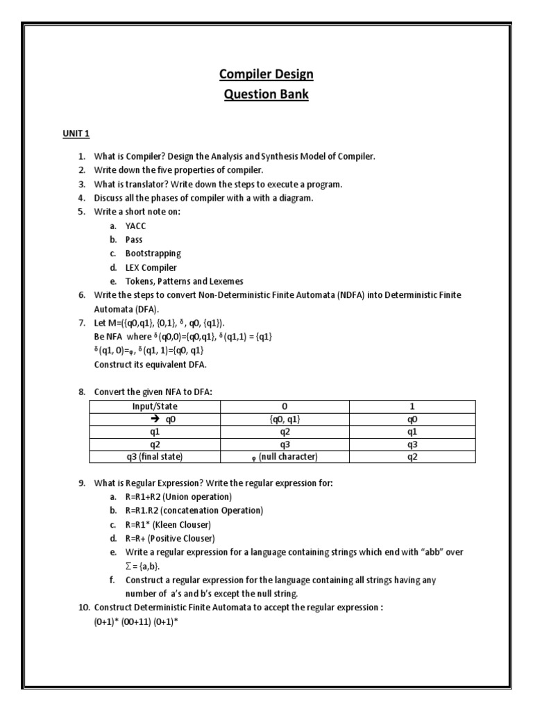 Compiler Question Bank | PDF | Parsing | Implementation