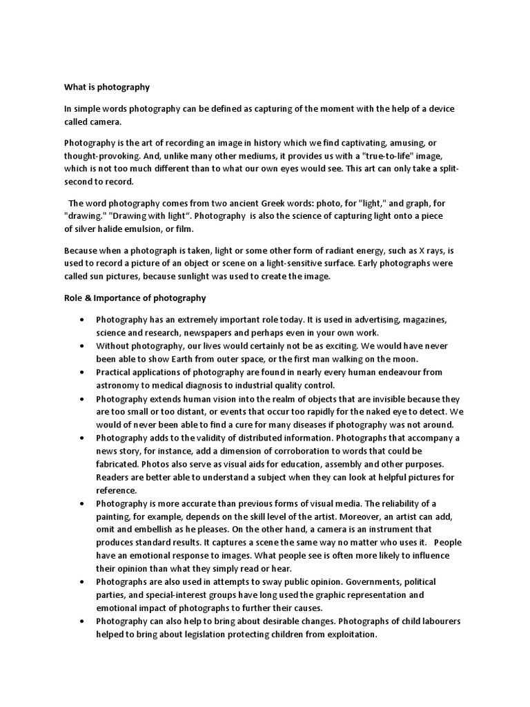 What Is Photography, Role and Importance and How Camera Works | PDF ...