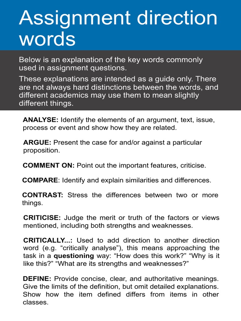 Assignment Direction Words | PDF | Reason | Argument