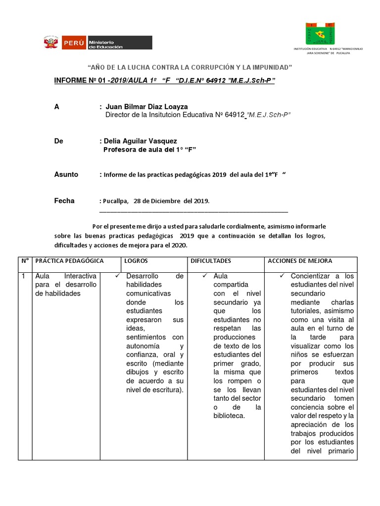 Informe de Logros y Dificultades 2019 | PDF | Educación primaria | Maestros