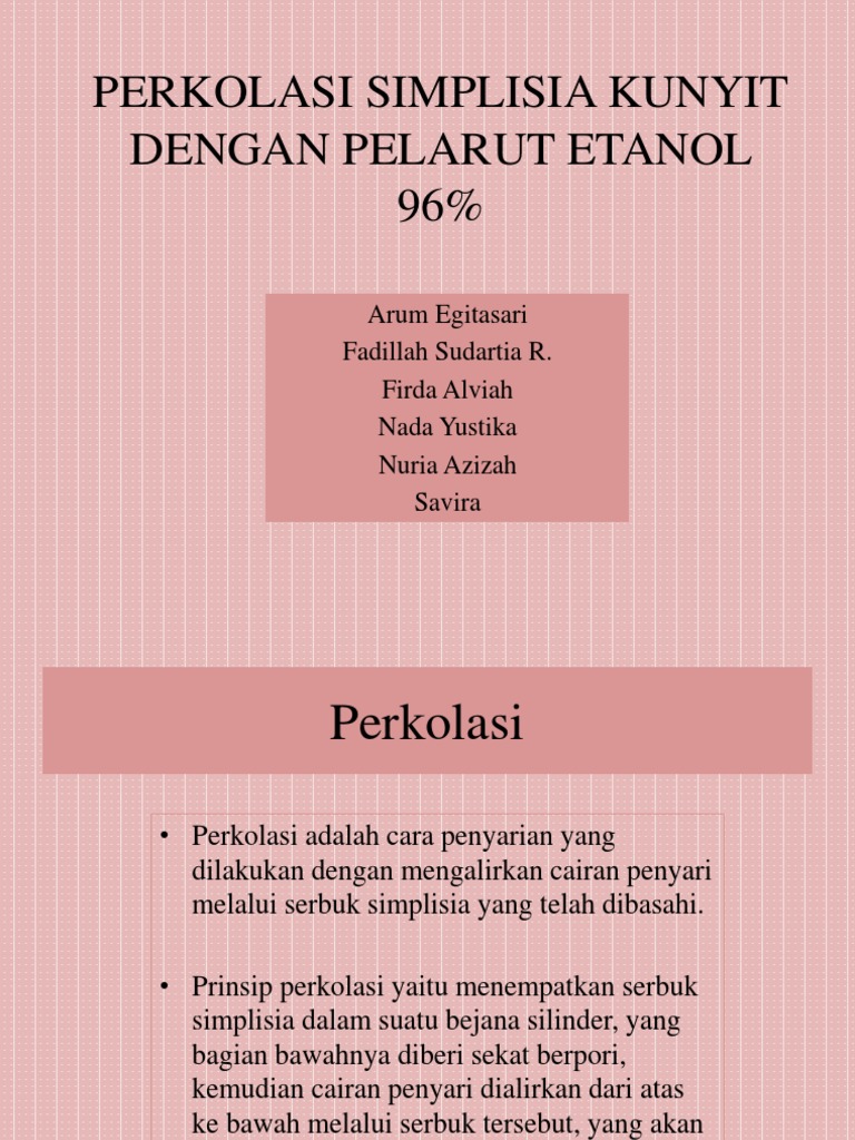 Perkolasi Simplisia Kunyit Dengan Pelarut Etanol 96% | PDF | Sains ...