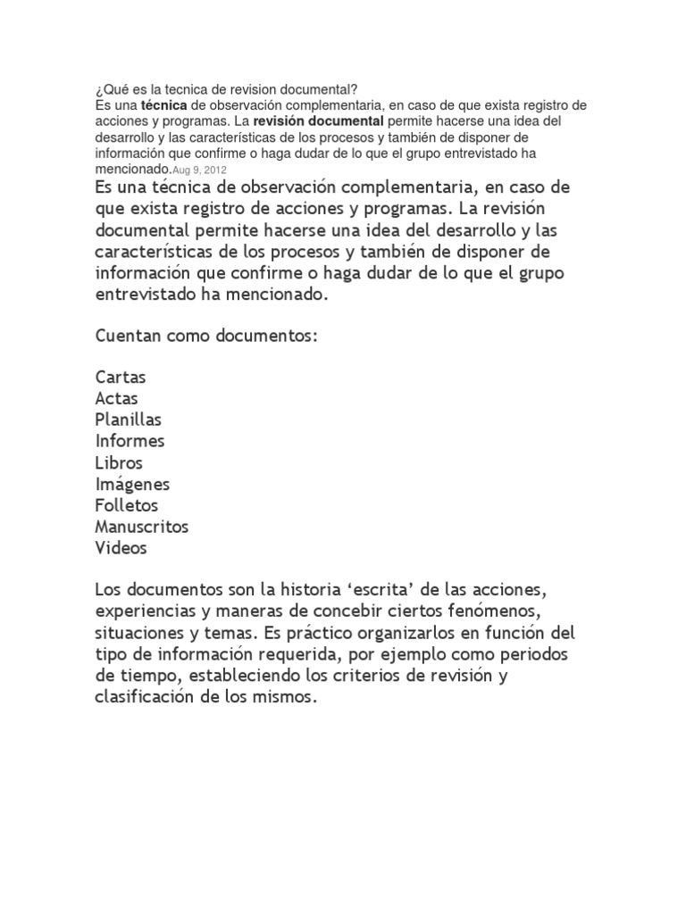 Qué Es La Tecnica de Revision Documental | PDF