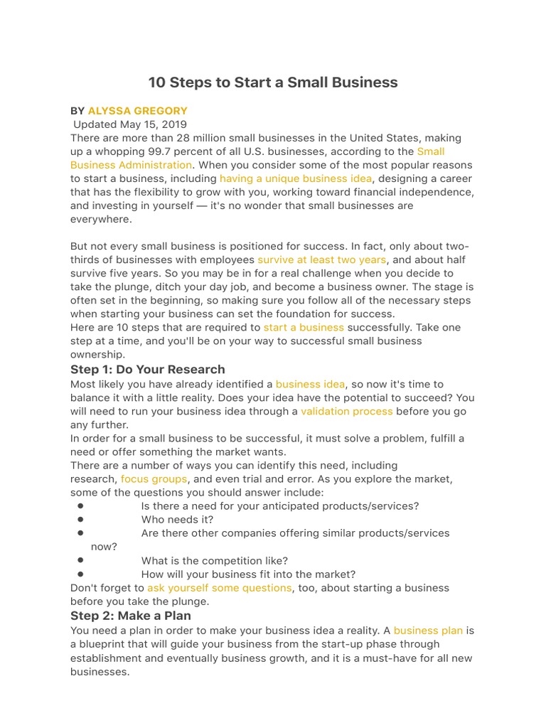 10 Steps To Start A Small Business | PDF | Small Business | Business Plan
