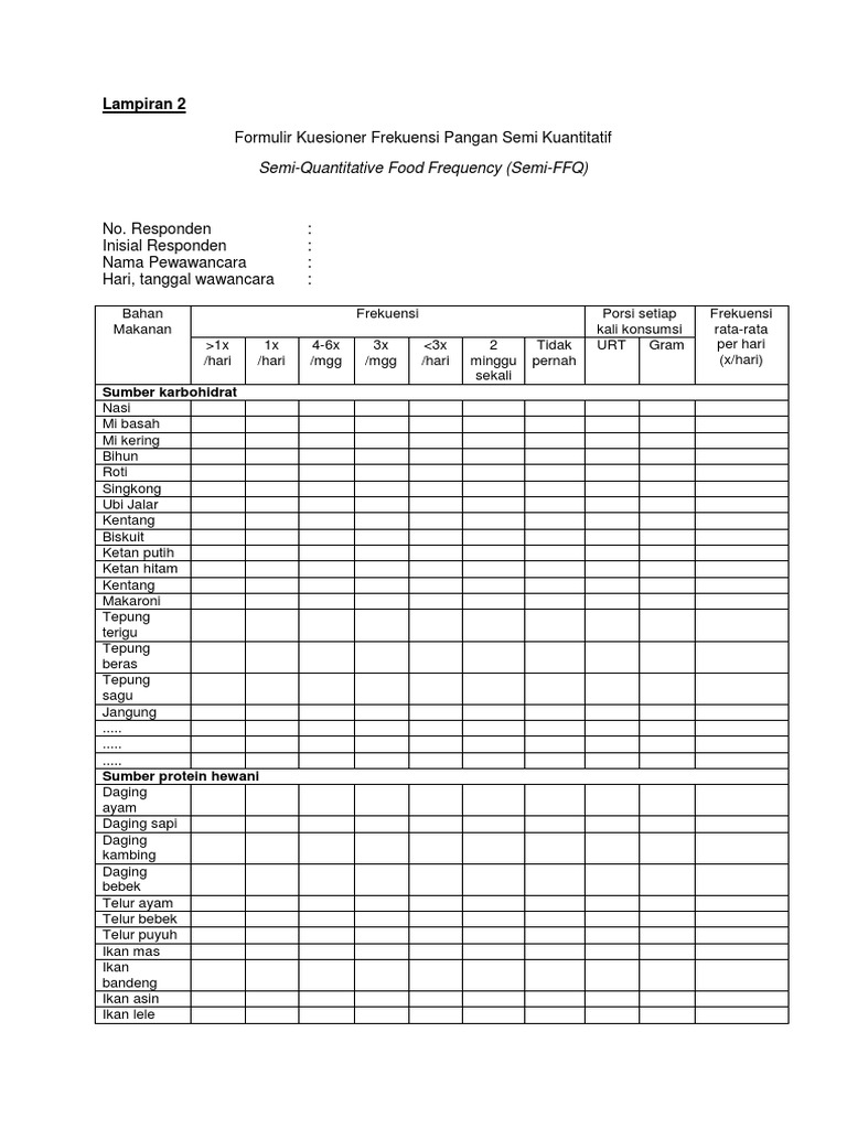 Lampiran 3 FORM SEMI-FFQ | PDF | Kesehatan Holistik