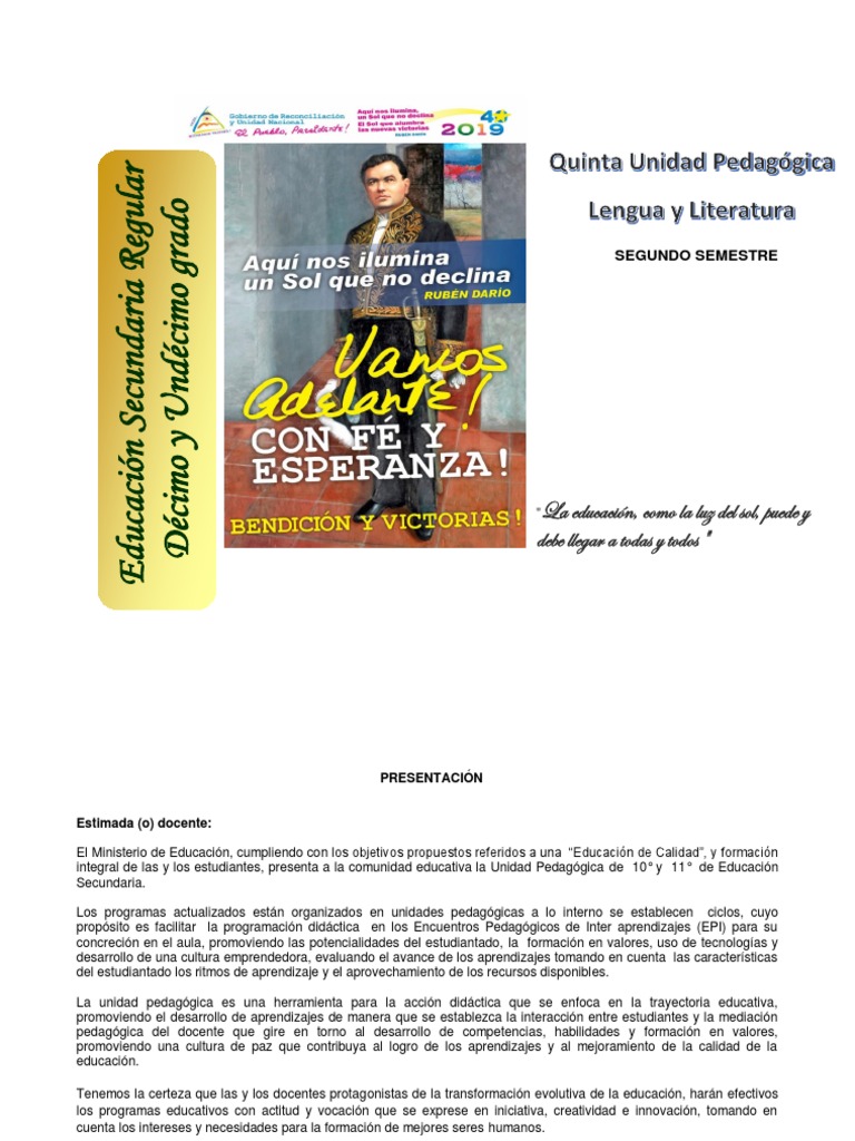 Unidad Pedagógica Lengua y Literatura 5° | PDF | Plan de estudios ...