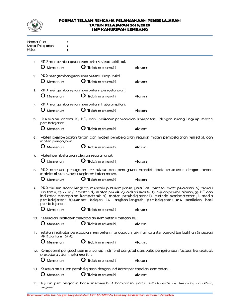 Format Telaah RPP | PDF