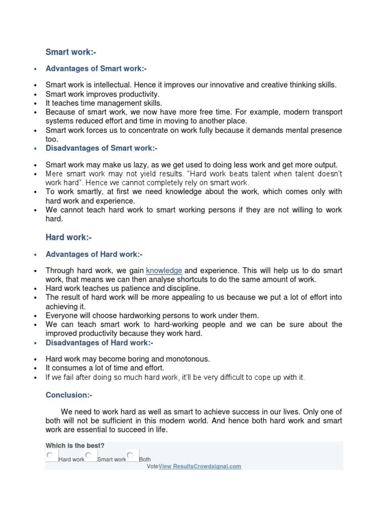 Hard Work Vs Smart Work | PDF | Public Sphere | Communication
