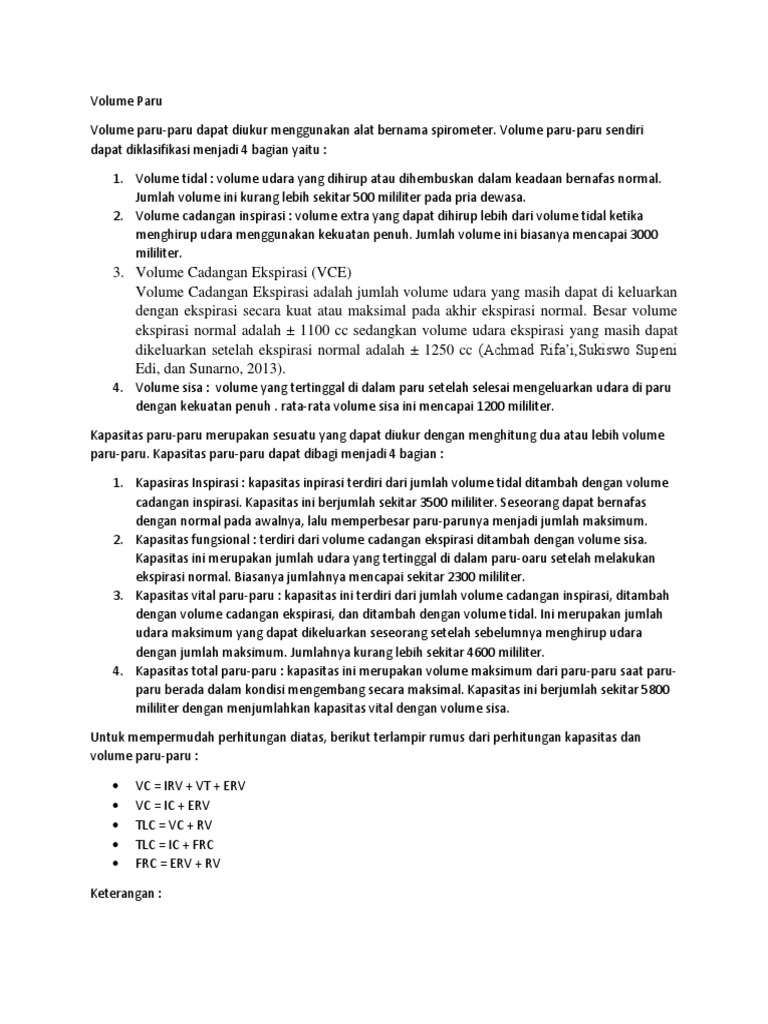 Volume Dan Kapasitas Paru | PDF
