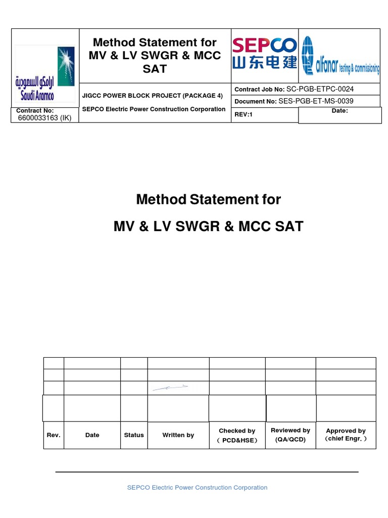 MV & LV SWGR, METHOD STATEMENT | Voltage | Relay