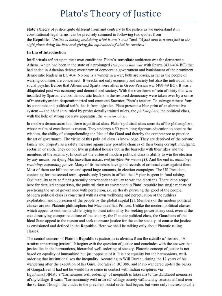 Plato Theory of Justice | PDF | Plato | Justice