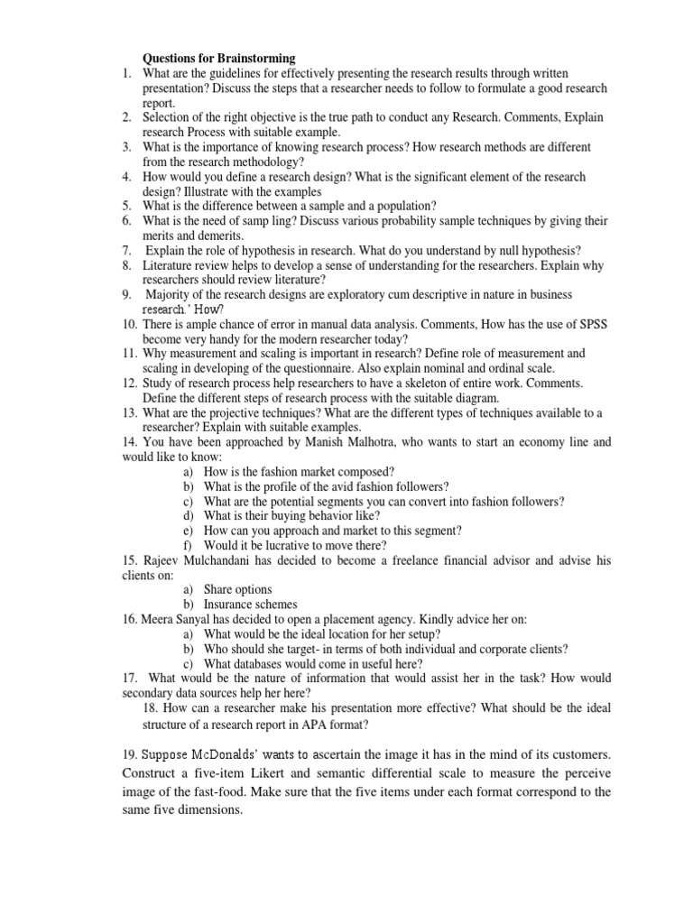 Updated Questions For Brainstorming | Download Free PDF | Research ...