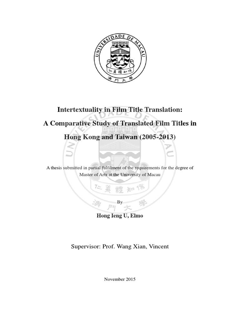 Intertextuality in Film Title Translationa Comparative Study of ...