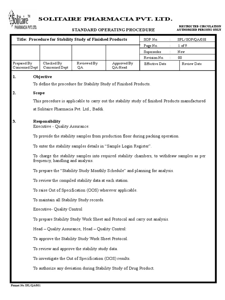 Sop-Qa-038-00-Stability Studies | PDF | Quality Assurance | Shelf Life