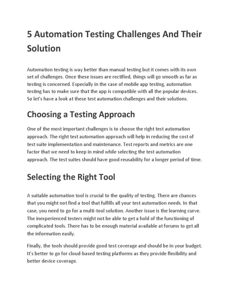 5 Automation Testing Challenges and Their Solution | PDF | Software ...