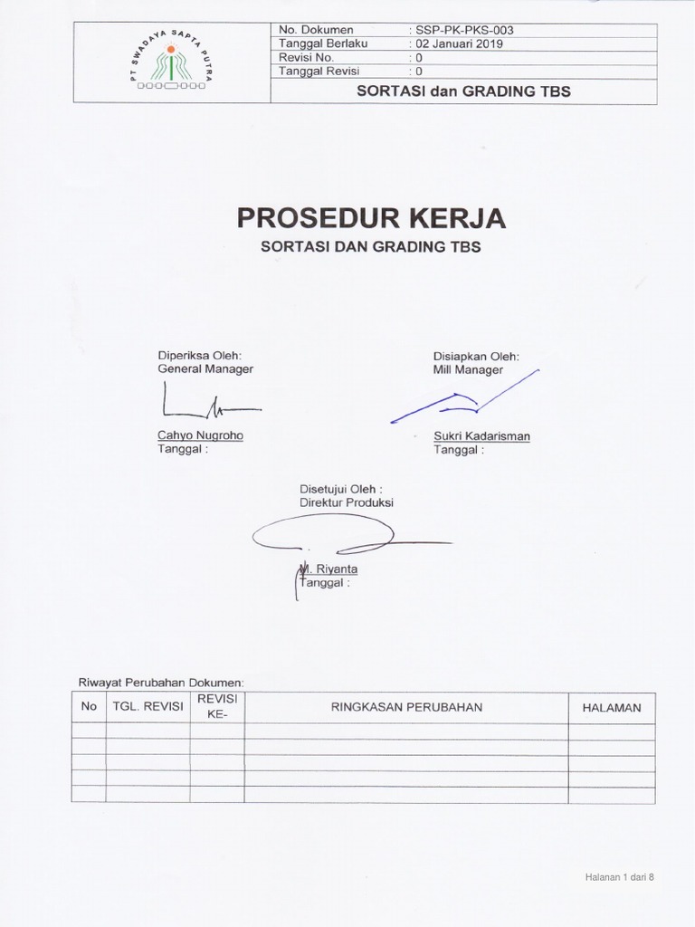 SSP-PK-PKS-003 Sortasi TBS | PDF