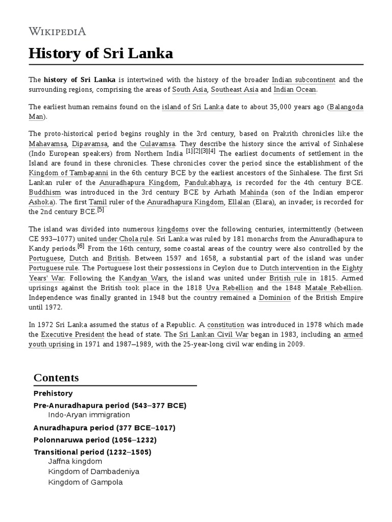 History of Sri Lanka | PDF | Sri Lanka