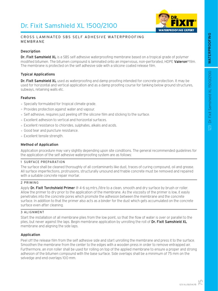 DR Fixit Samshield XL 1500 PDF | PDF | Concrete | Adhesive