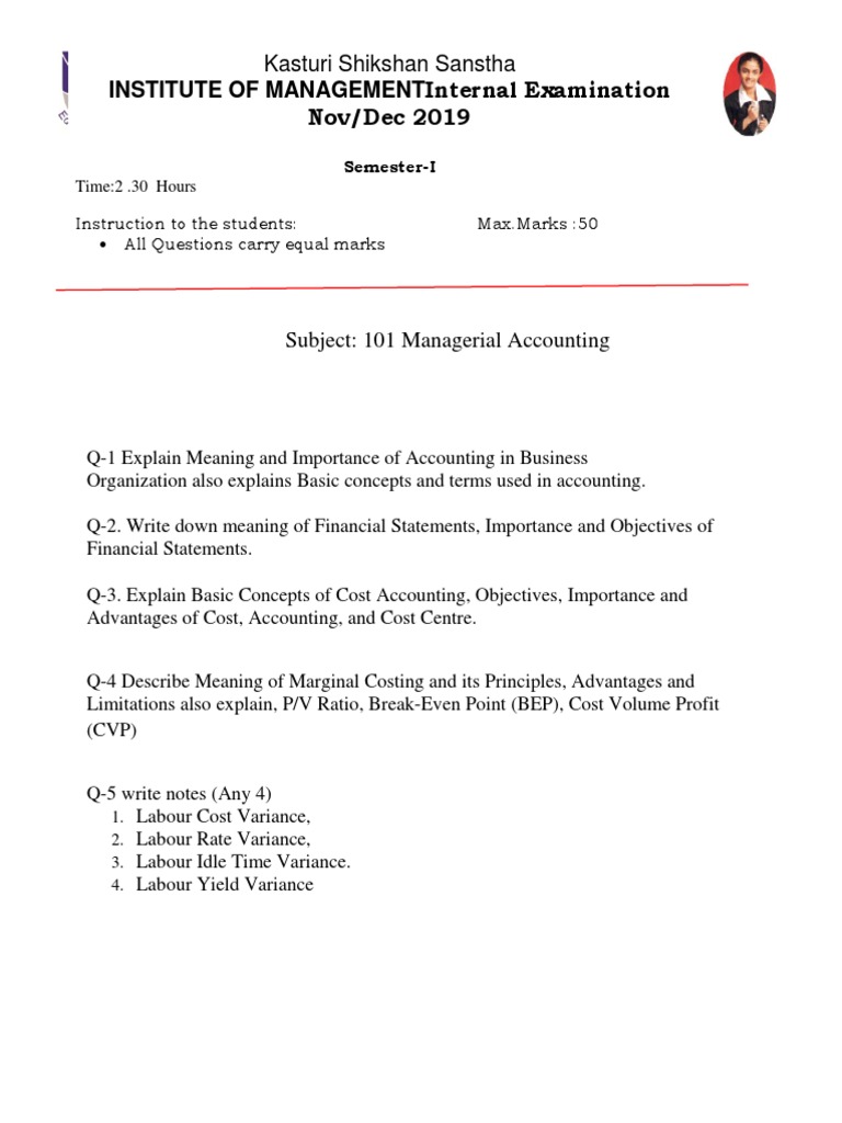 Internal Exam Question Paper 2019 Sem I | PDF | Economics | Business Economics