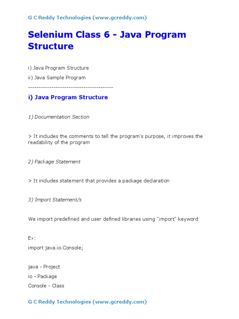 Selenium Class 6 Java Program Structure Pdf Method Computer