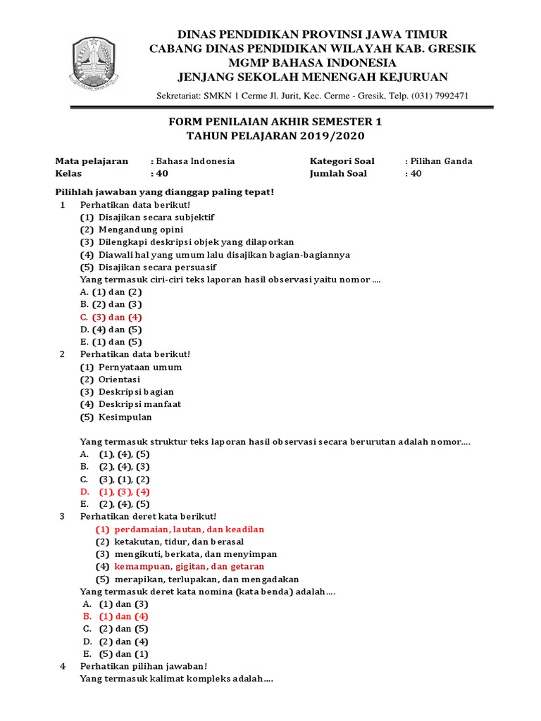 SOAL PAS 1 Mapel BIN - X 2019 | PDF | Kajian Bahasa Asing | Sains & Matematika