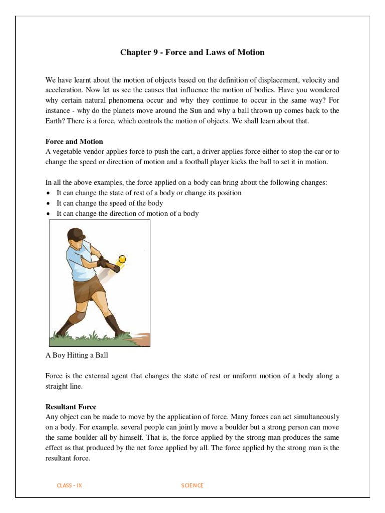 Chapter 9 - Force and Laws of Motion Revision Notes PDF | Download Free ...