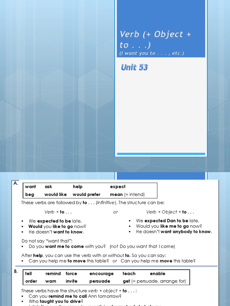 Unit 53 Verb (+ Object) + To | PDF | Object (Grammar) | Verb
