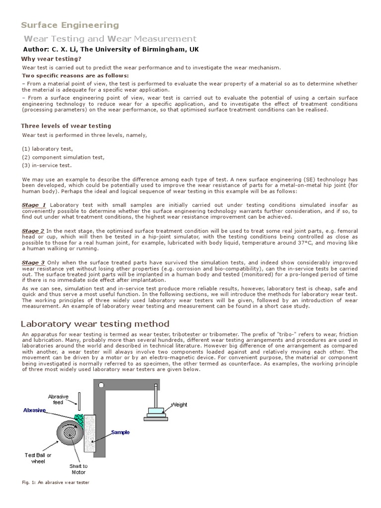 Wear Testing and Wear Measurement | PDF | Wear | Friction