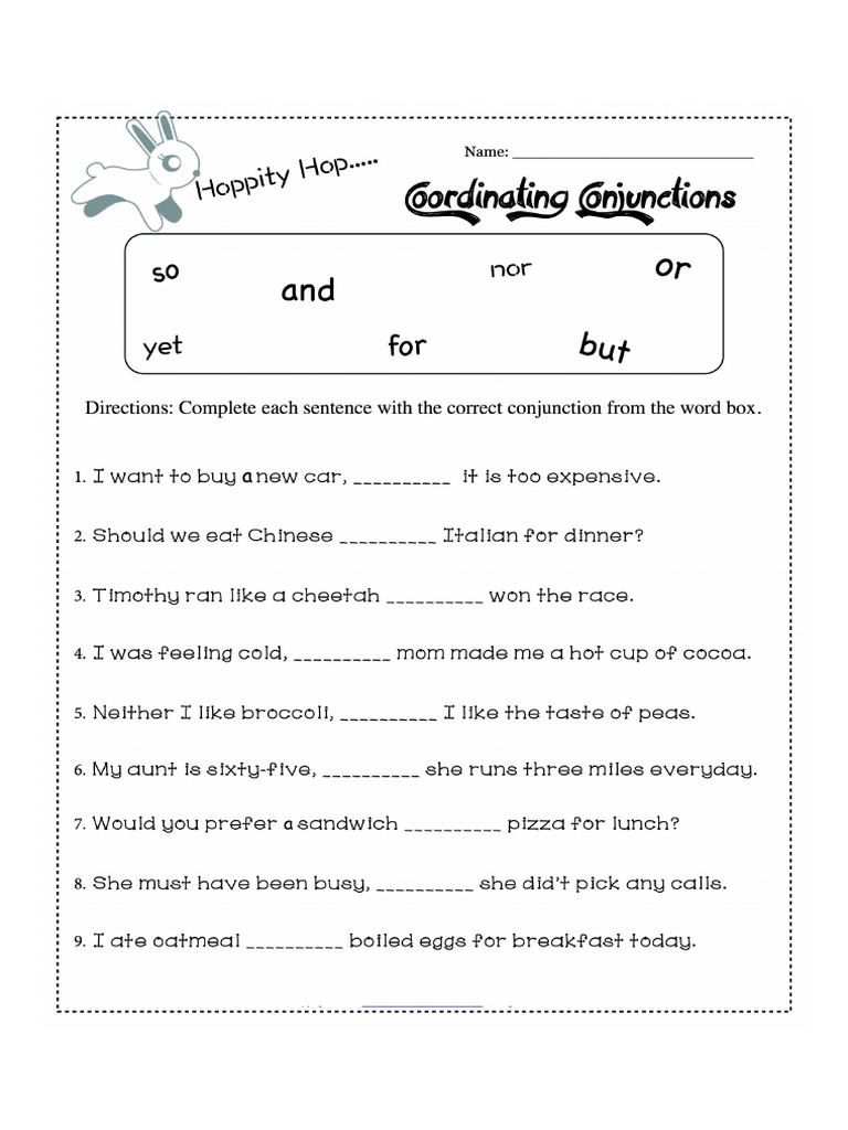 Conjunctions Exercise PDF | PDF