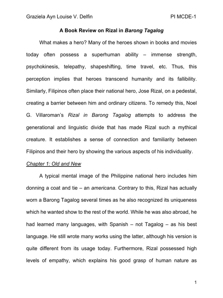 A Book Review On Rizal in Barong Tagalog | PDF | Tagalog Language | Hero