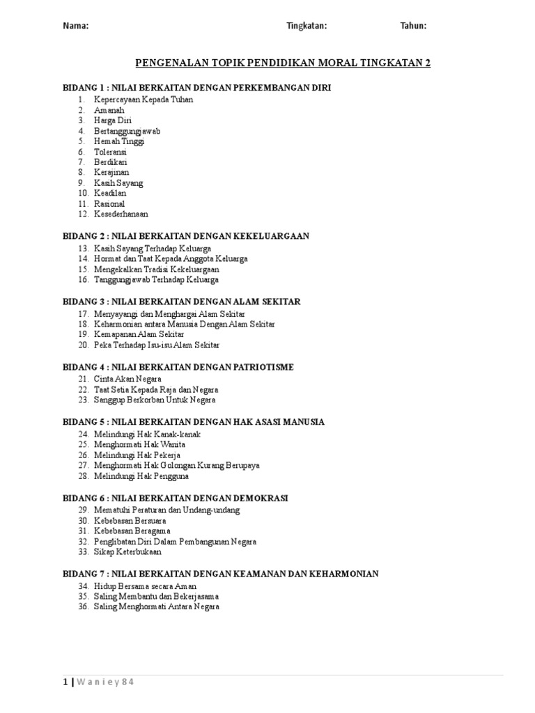 Pengenalan Pendidikan Moral Tingkatan 2 | PDF