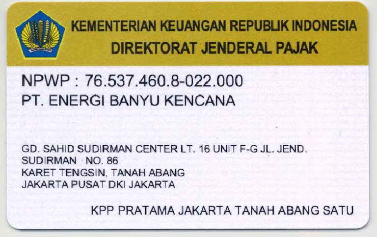 NPWP PT Energi Banyu Kencana | PDF