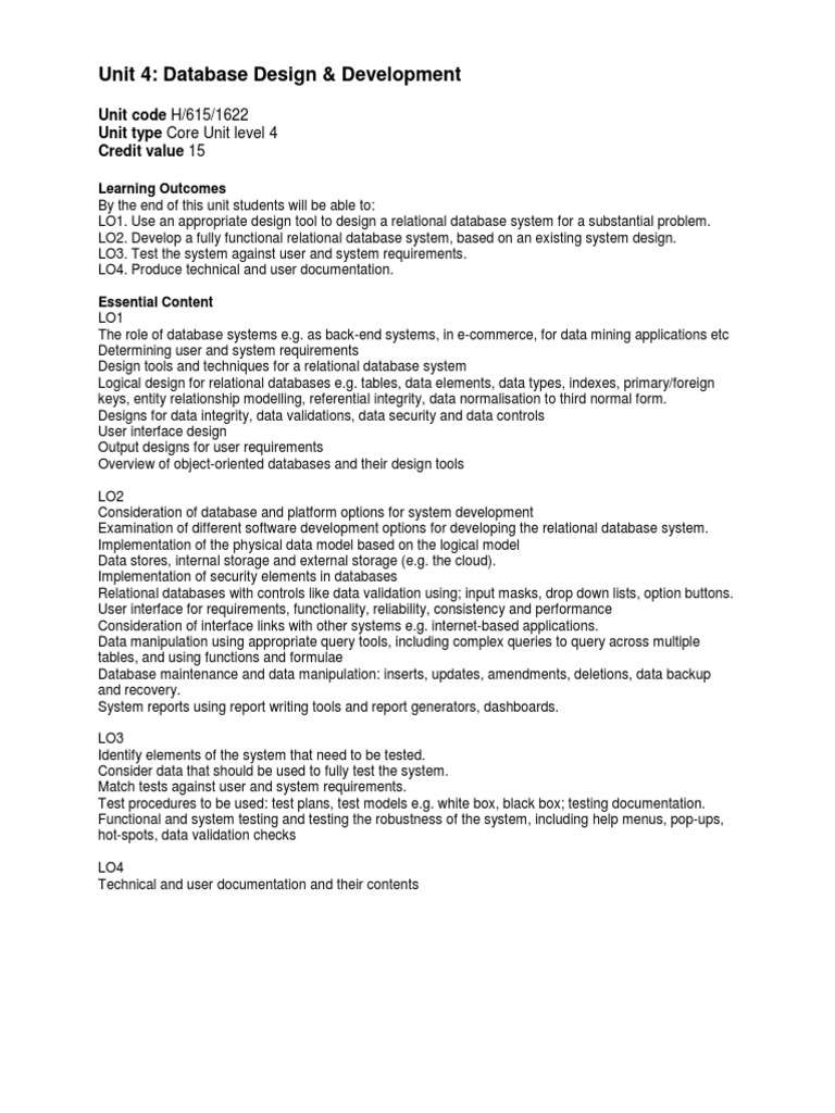 HND Computing U4 Database Design | PDF | Database Design | Relational Database