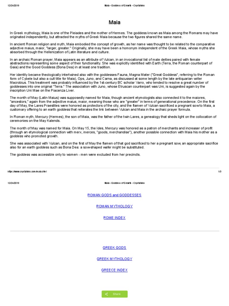 Maia - The Goddess of Growth | PDF | Deities | Ancient Roman Religion