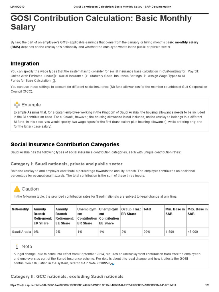GOSI Contribution Calculation Basic Monthly Salary | PDF | Gulf ...