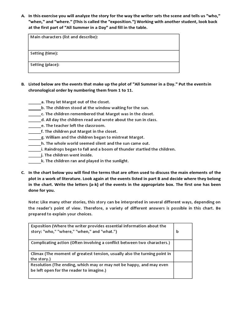 All Summer in A Day Assignment | PDF | Young Adult | General Fiction