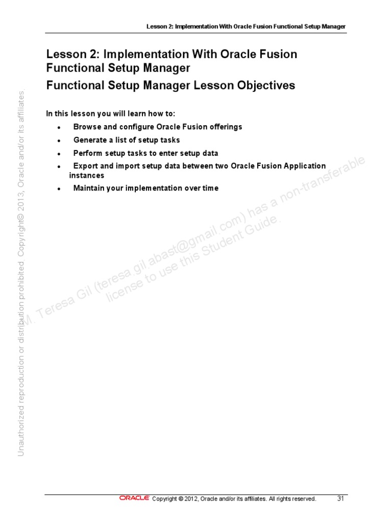 Lesson 2 Implementation With Oracle Fusion Functional Setup Manager Pdf Areas Of Computer
