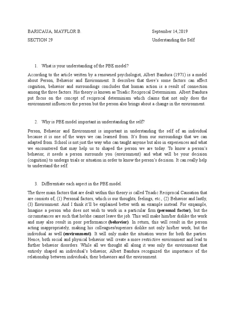 Understanding Bandura's PBE Model | PDF | Thought | Self