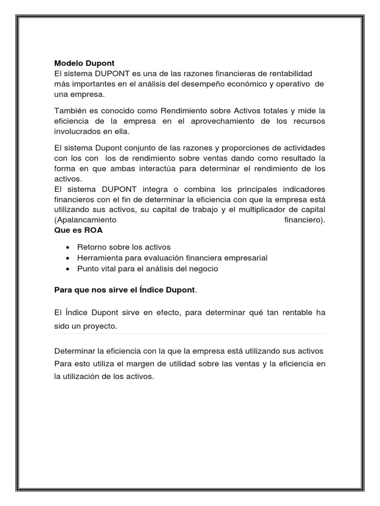El modelo Dupont: una herramienta para medir la rentabilidad y ...