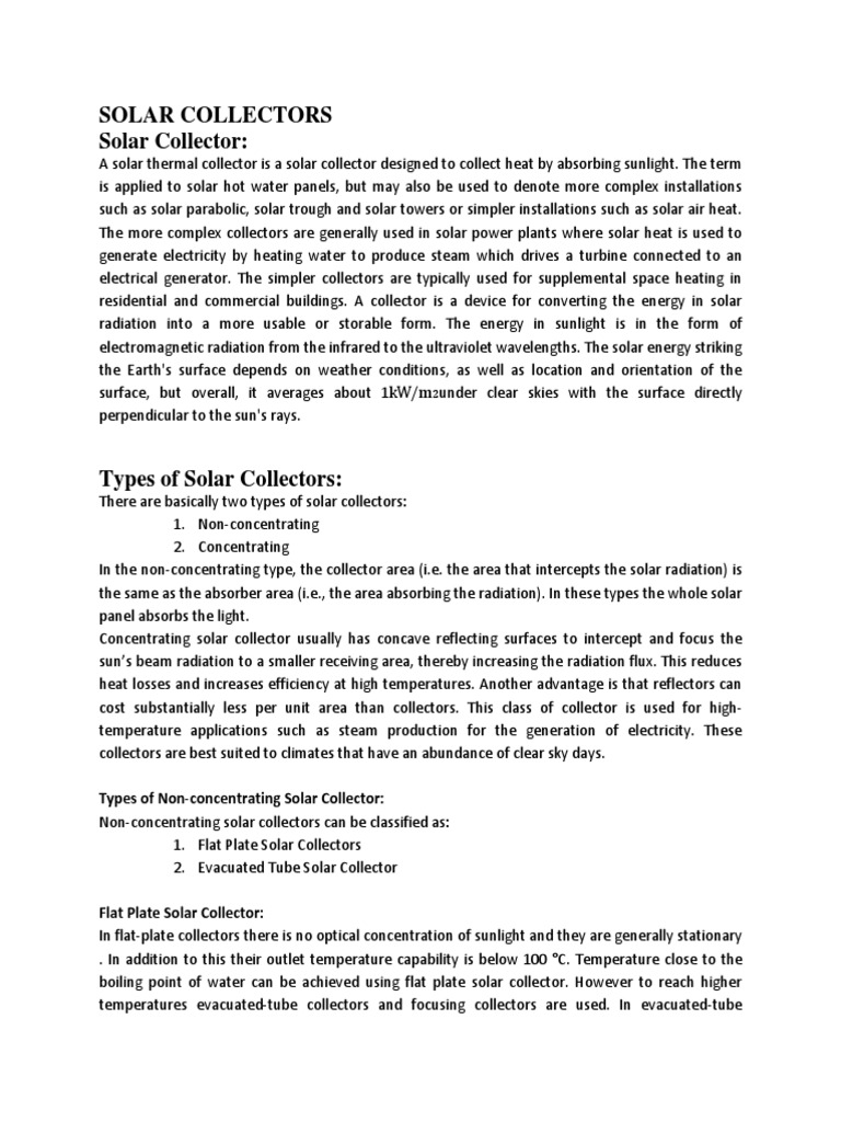 Overview of Solar Collector Types | PDF | Solar Energy | Heat Transfer