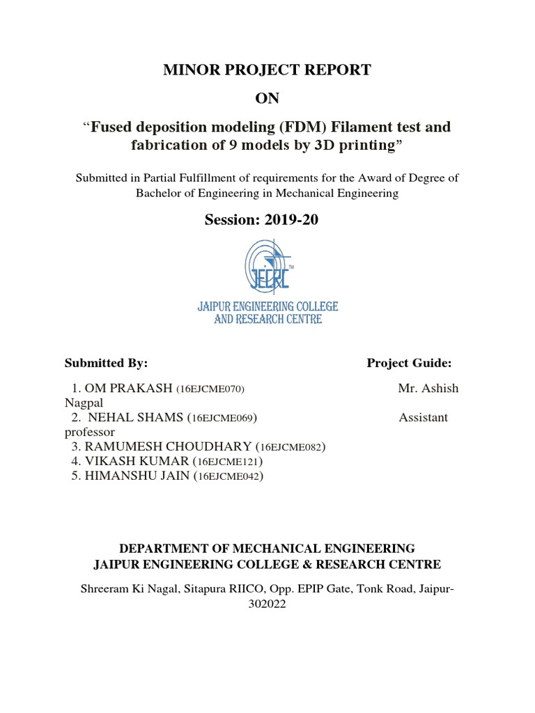 Minor Project Report 3d Printing | PDF | Computer Aided Design | 3 D ...